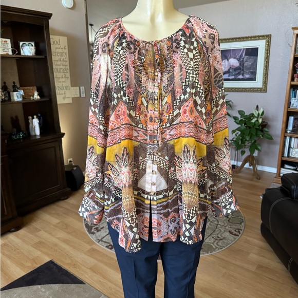 V Cristina | Tops | V Cristina Brown Black Orange White Long Sleeve ...